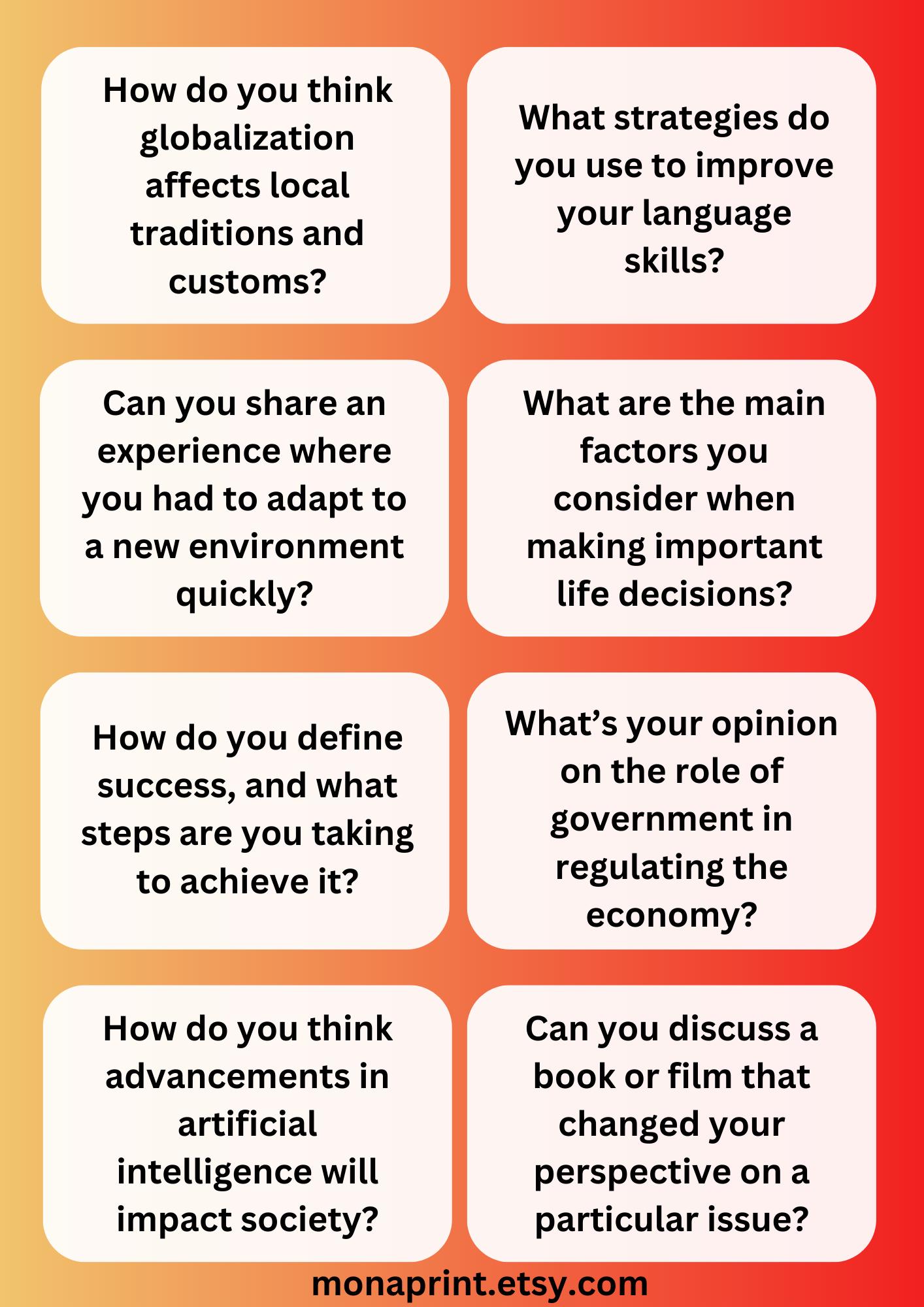 100 ESL Conversation Starter Flashcards for B2 Level Students Upper ... 100 ESL Conversation Starter Flashcards for B2 Level Students Upper ...