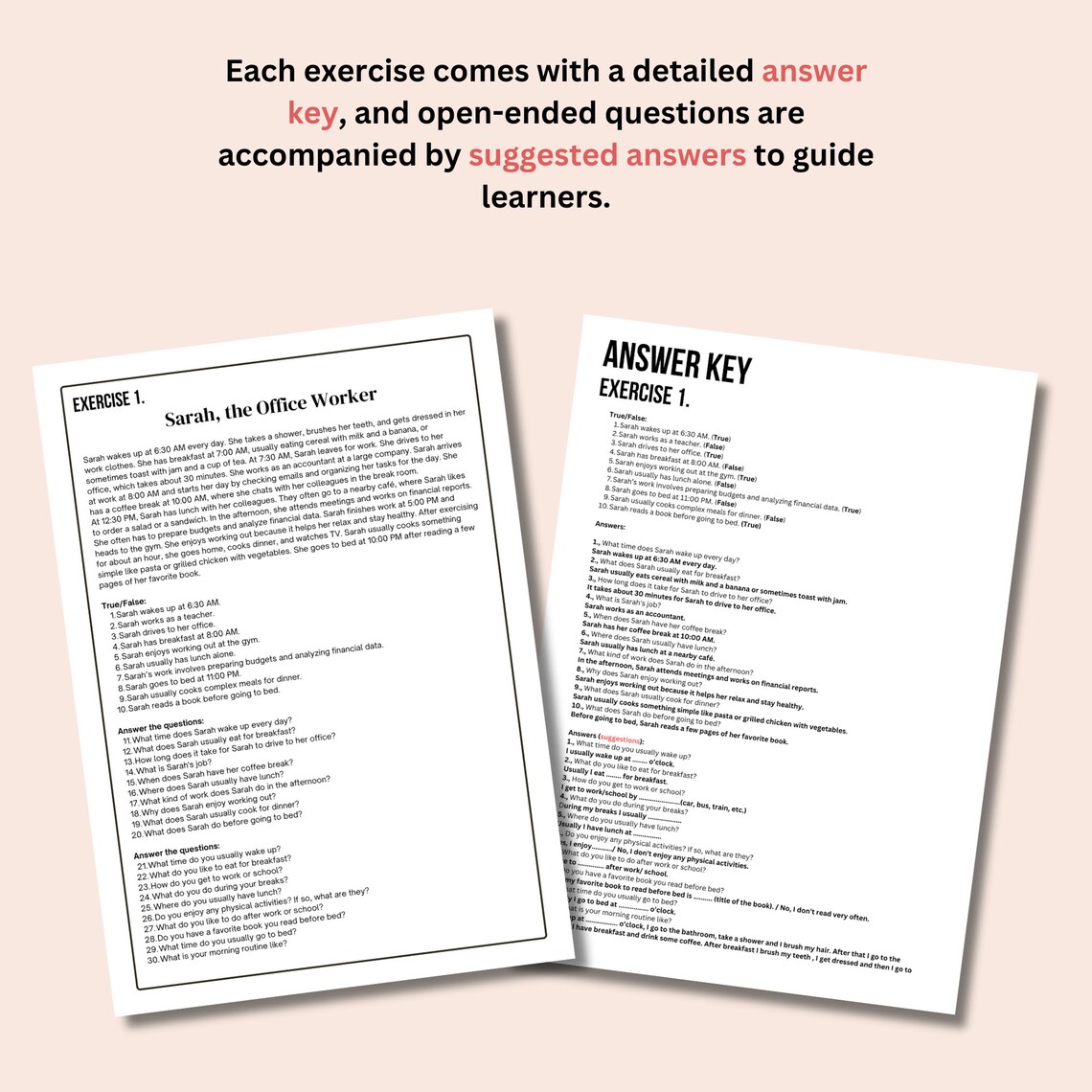 10 Pcs Reading Comprehension Worksheets Daily Routine Vocabulary ...