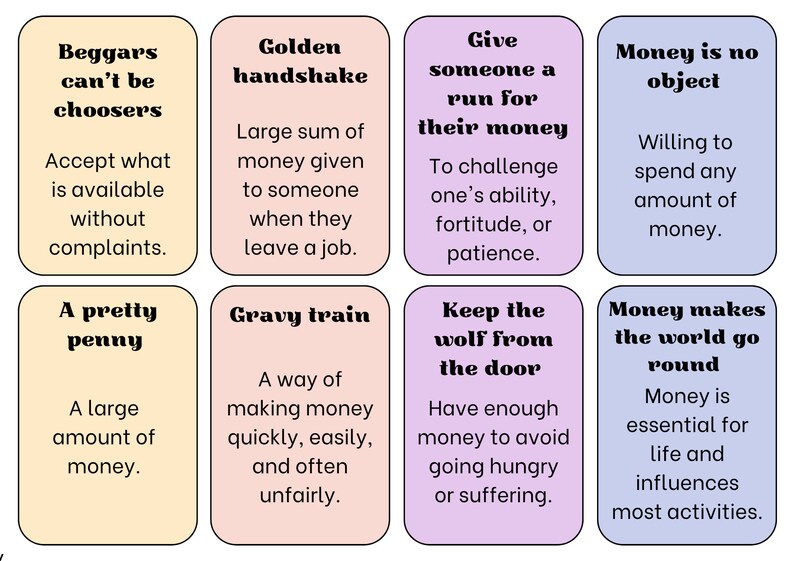 56 Pcs MONEY Idioms for ESL Learners B1-B2 Level English Vocabulary ...