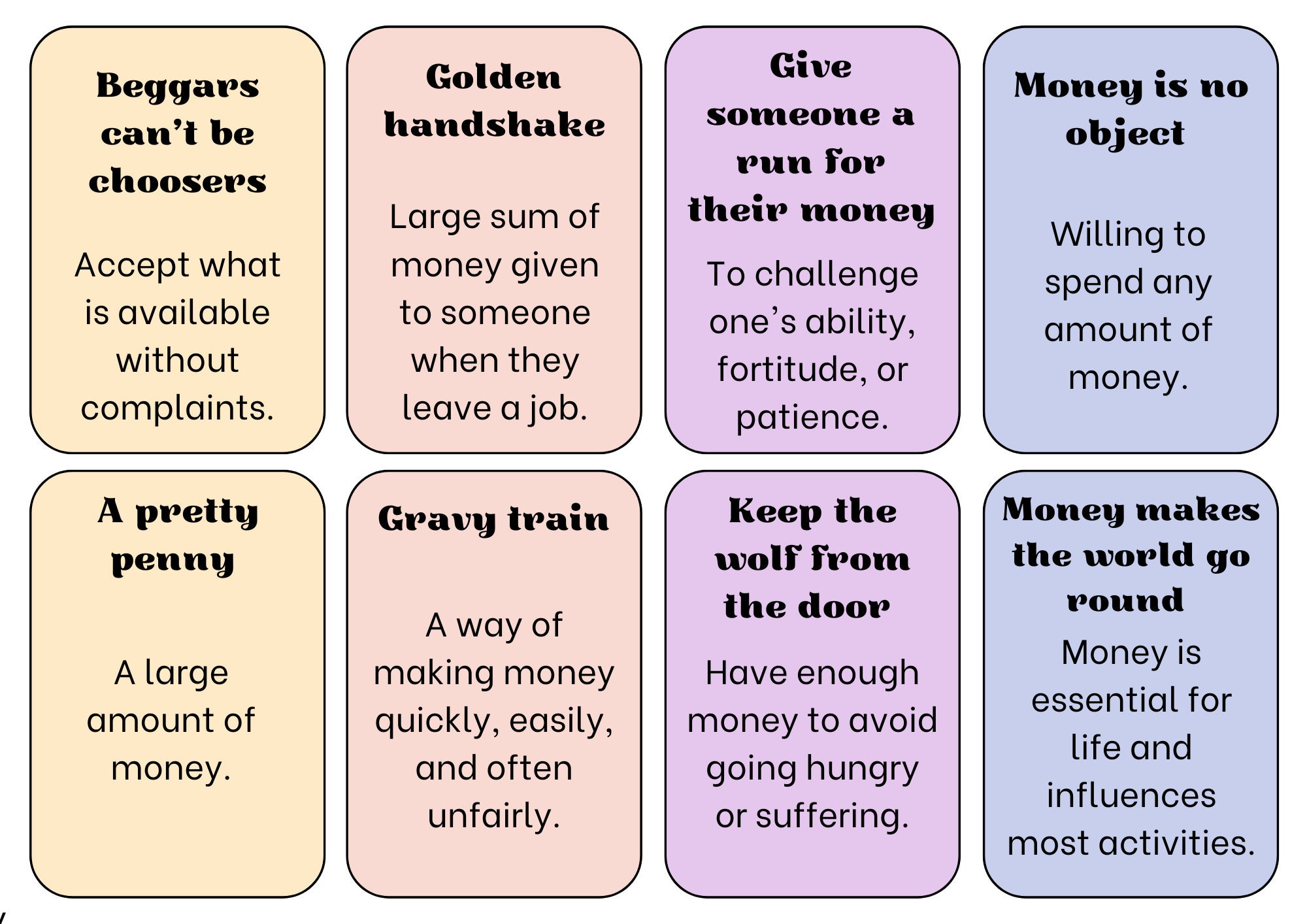56 Pcs MONEY Idioms for ESL Learners B1-B2 Level English Vocabulary ...