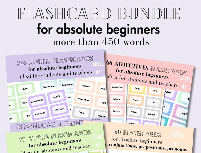 ESL Flashcard Bundle for Absolute Beginners Basic Vocabulary Flashcards ...