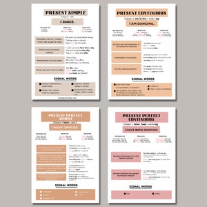 12 English Verbs Tenses Neutral Colors Size A4 Woo Your ESL Students - Etsy