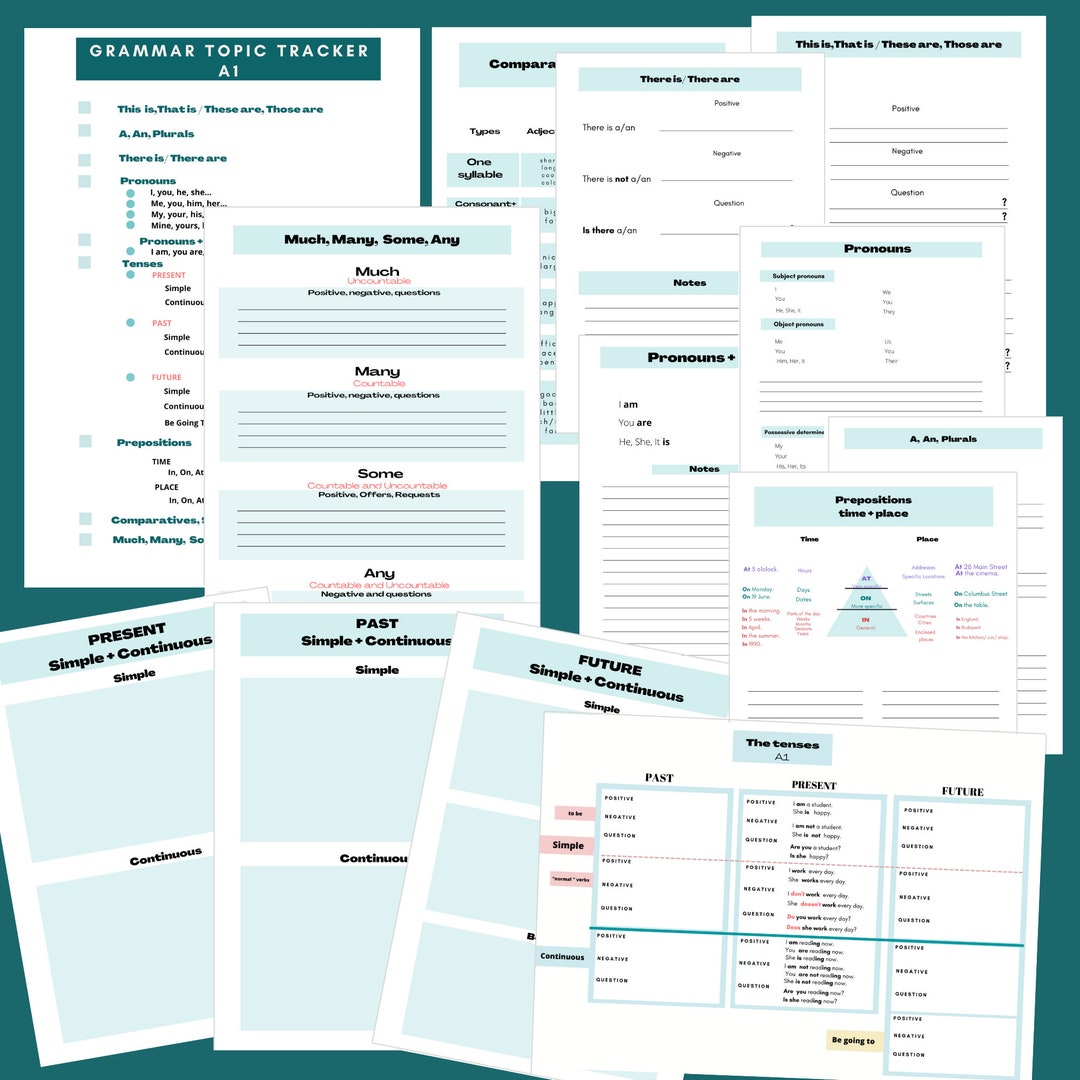 A1 Level English Grammar Topic Tracker Notes for Beginners - Etsy