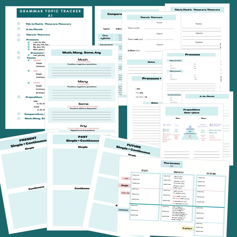 A1 Level English Grammar Topic Tracker Notes for Beginners - Etsy