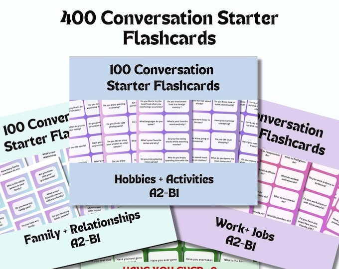 400 ESL Conversation Starter Flashcards, Family, Work, Hobbies, Present ...