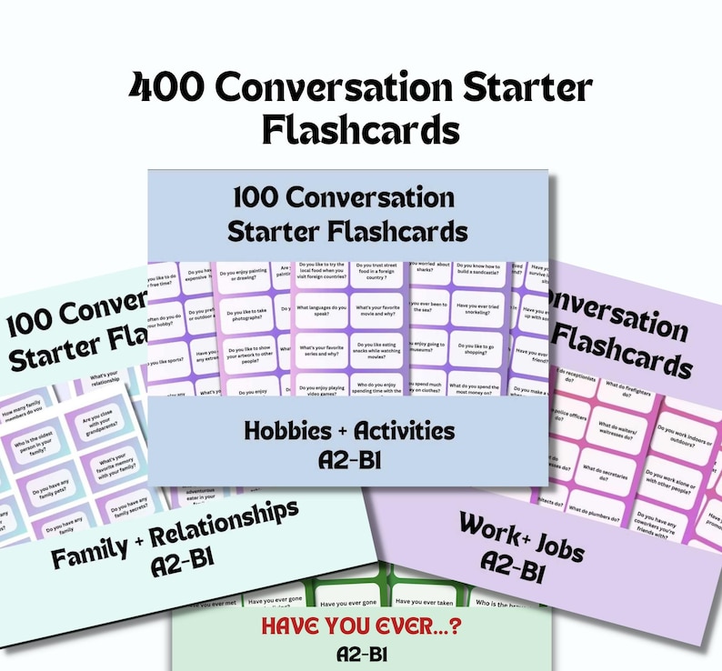 400 ESL Conversation Starter Flashcards, Family, Work, Hobbies, Present ...