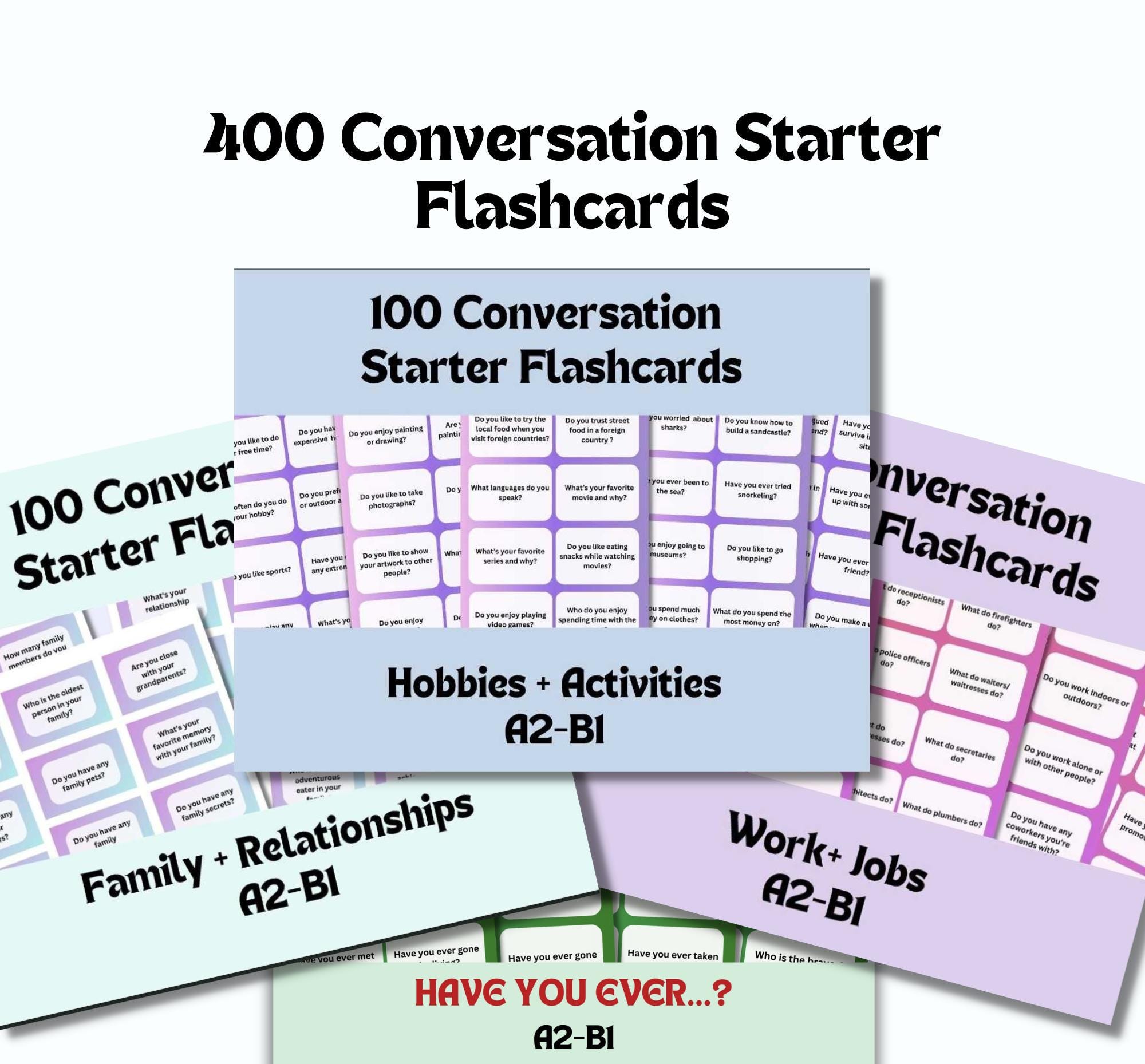 400 ESL Conversation Starter Flashcards, Family, Work, Hobbies, Present ...
