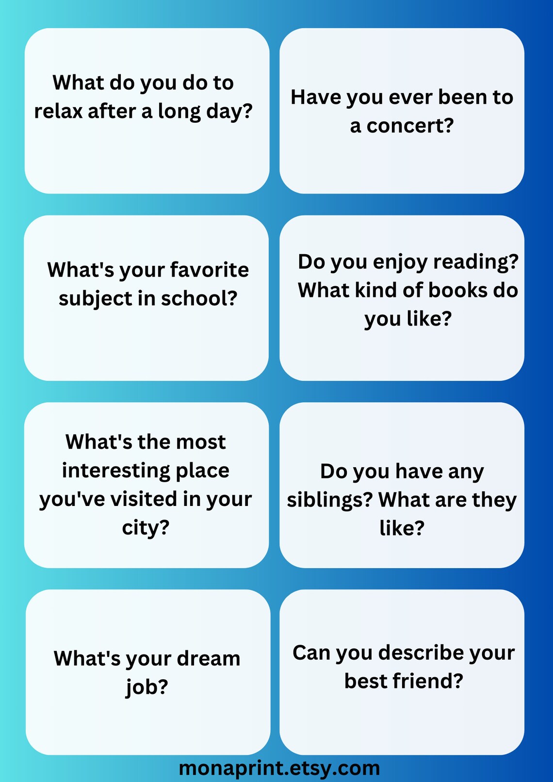 ESL Conversation Starter Flashcards: A2-B1 Level (100 Cards) - Etsy