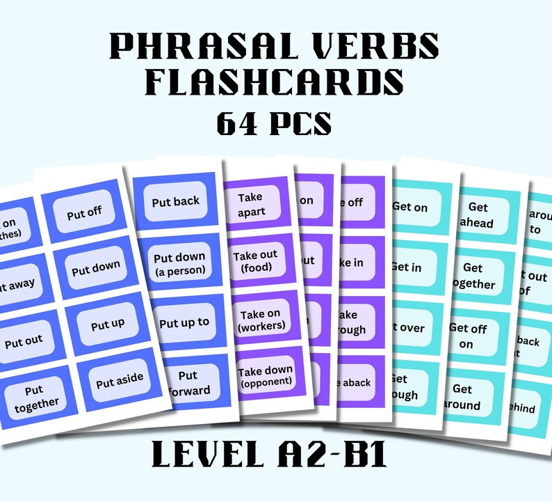 PHRASAL VERBS Flashcards Take, Get and Put, 64 Pcs With Definition - Etsy