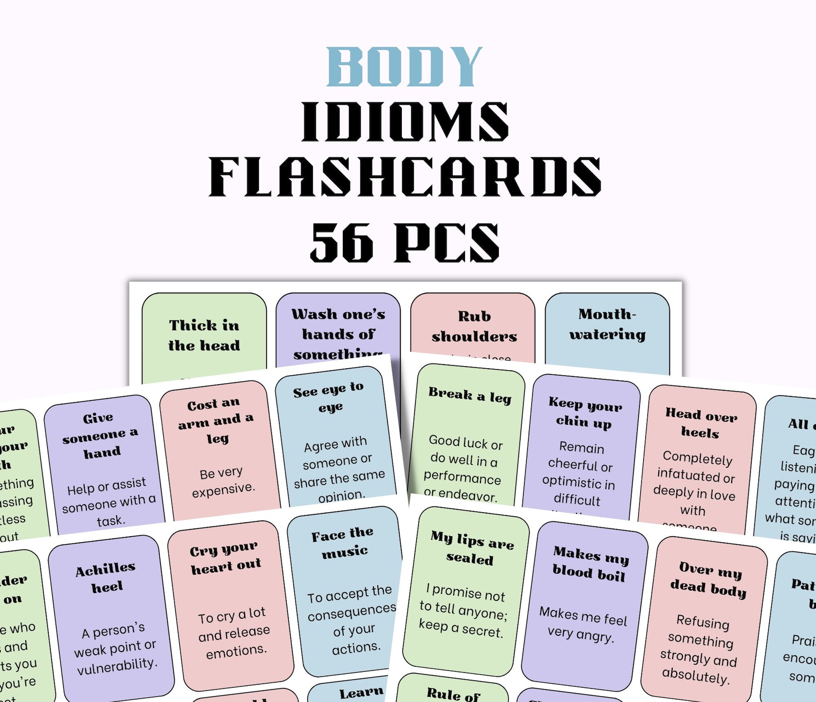 BODY Idioms Flashcards for B1-B2 Level ESL Learners, Downloadable PDF ...