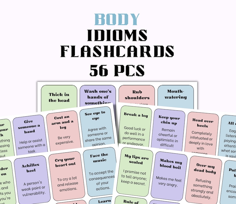 BODY Idioms Flashcards for B1-B2 Level ESL Learners, Downloadable PDF, Size A4, 56 Pcs - Etsy