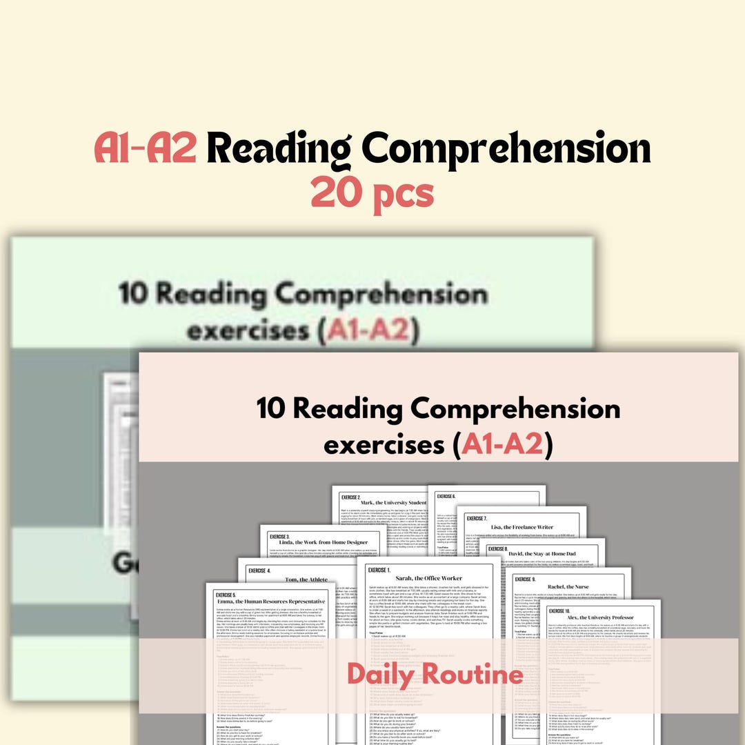 20pcs Reading Comprehension Exercises for A1-A2 Level Learners ESL ...