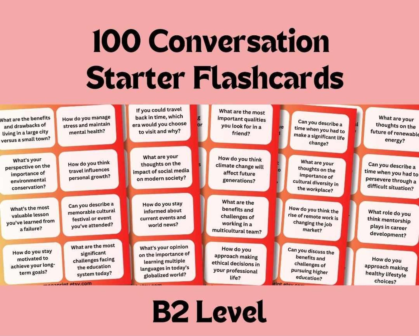 700 Conversation Starter Flashcards for ESL Learners A1-B2 Level ...