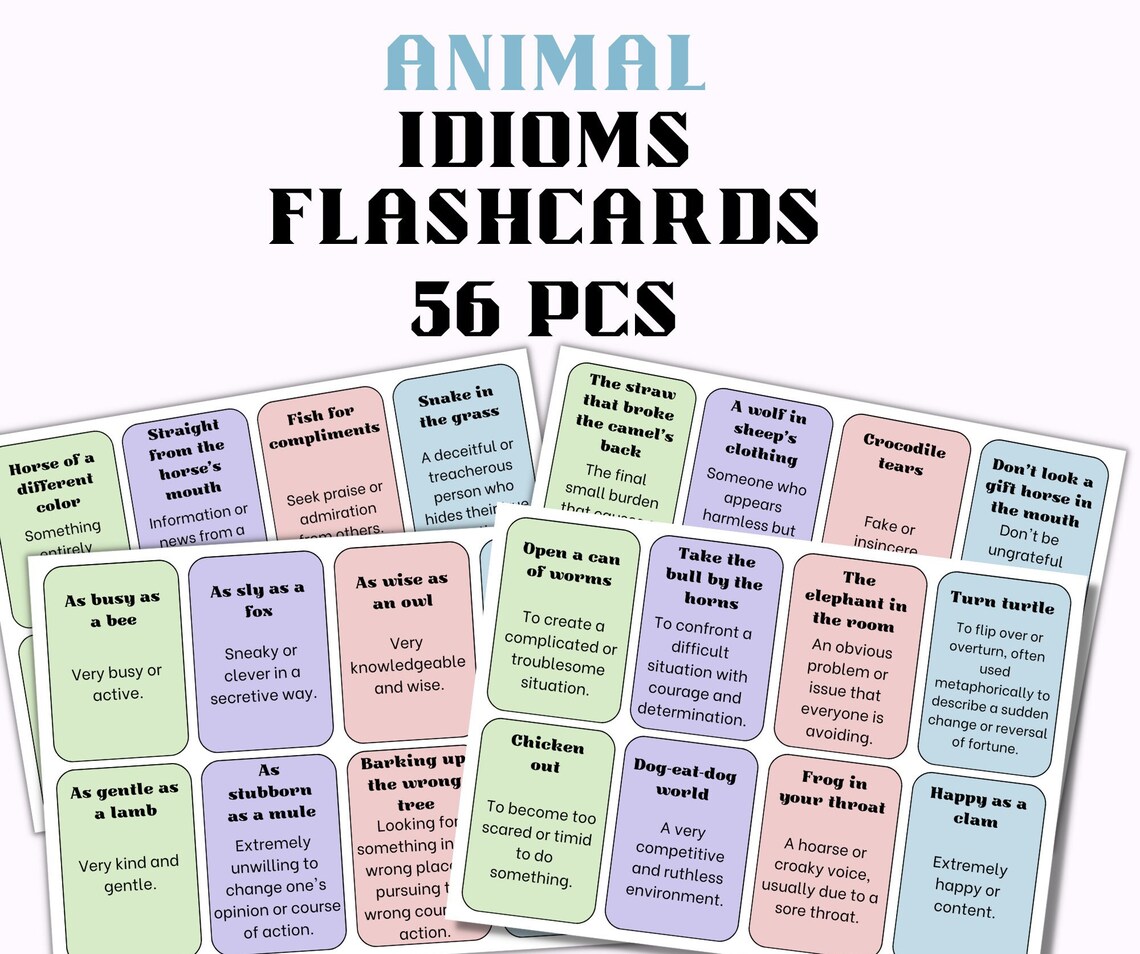 ANIMAL Idioms Flashcards 56 Pcs, for A2-B1 Level ESL Learners - Etsy