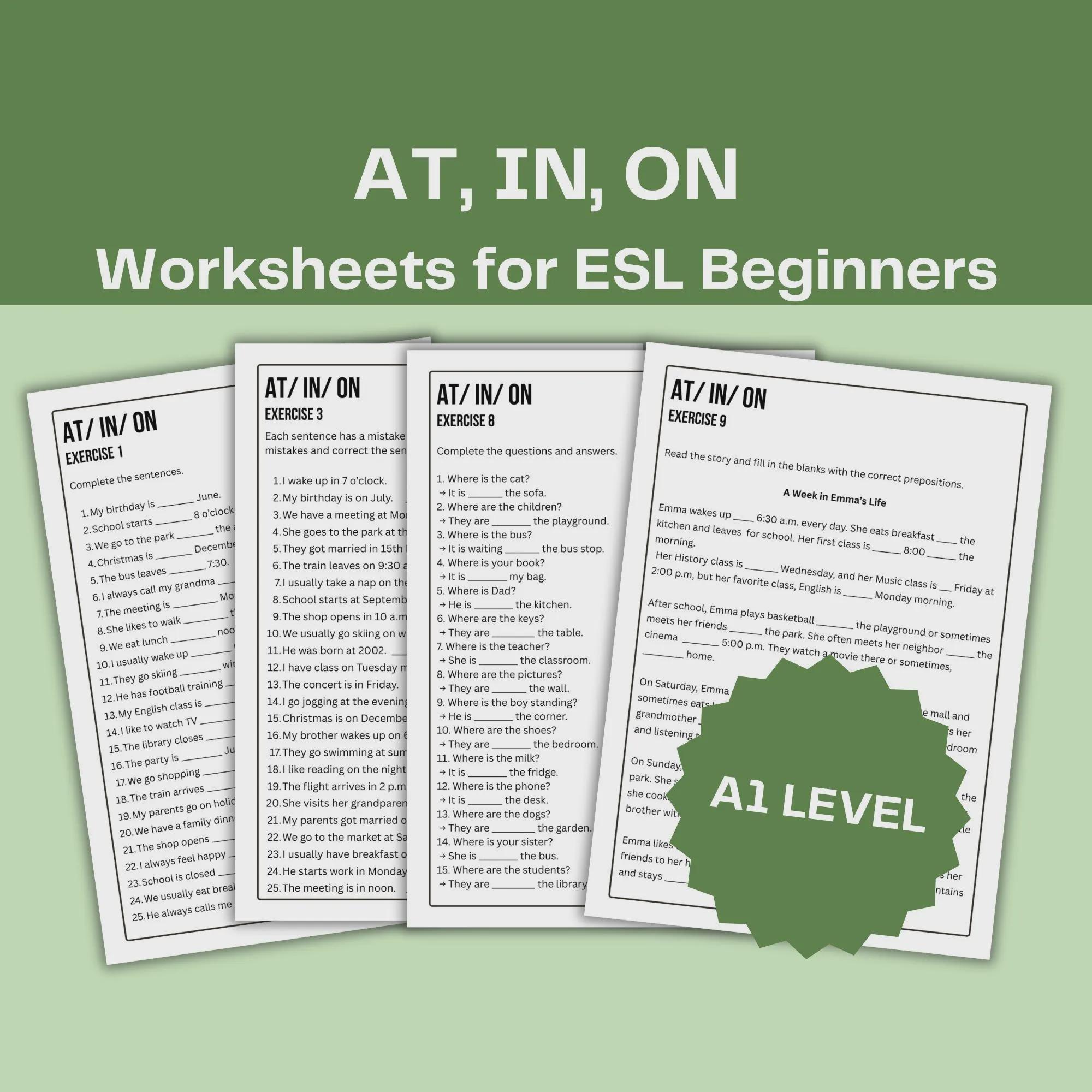 EFL/ESL Grammar Worksheets Bundle – 95 Beginner Exercises (A1-A2) (PDF ...