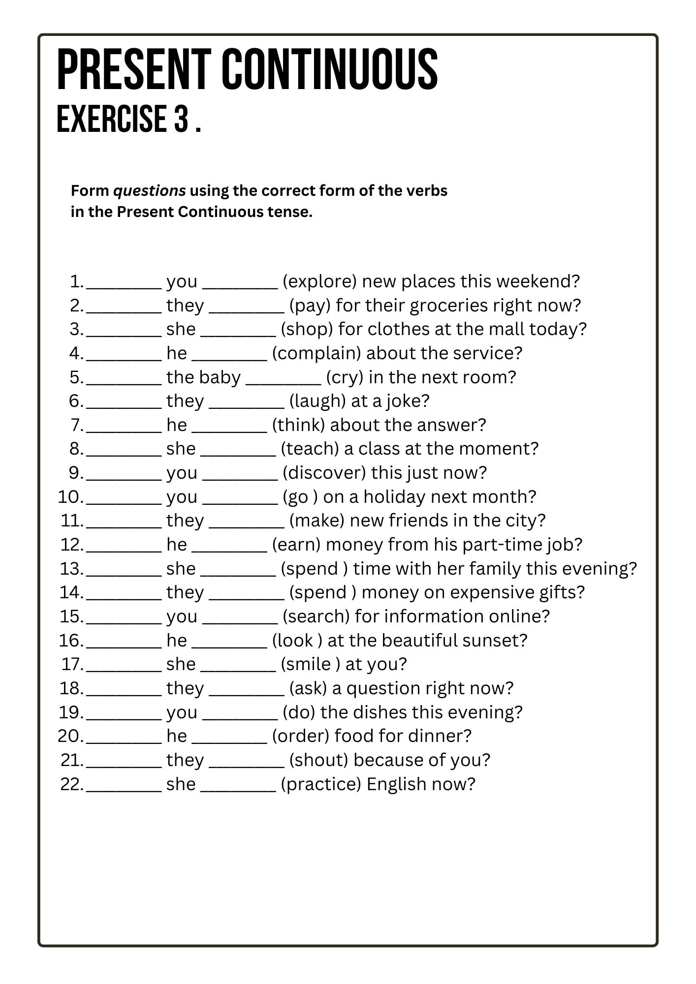 10 Pcs ESL Grammar Exercises Worksheets for Practicing Present ...