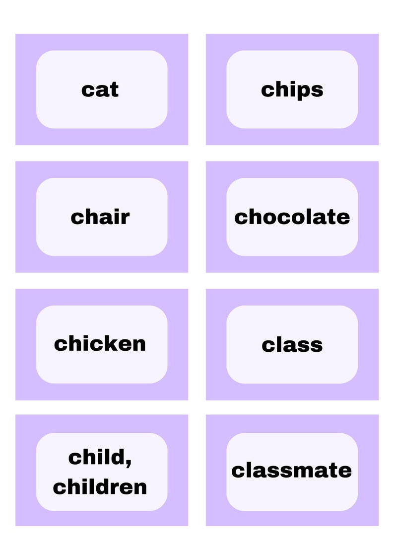Printable Nouns Flashcards: ESL Beginner Vocabulary (A1 Level) - Etsy