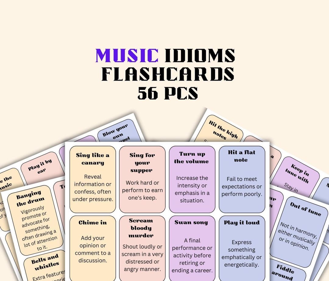 56 Pcs MUSIC Idioms Flashcards for Advanced ESL Learners for All Ages ...
