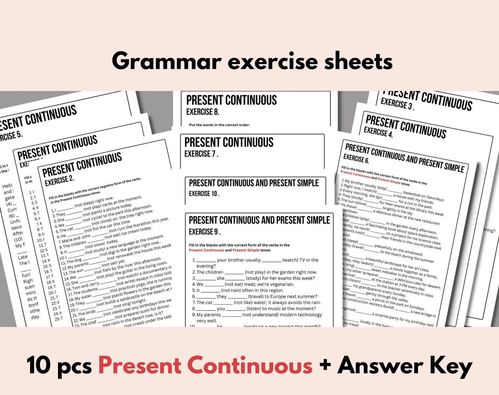 40 Pcs ESL Worksheet Bundle Present Tenses Drilling Exercises and ...