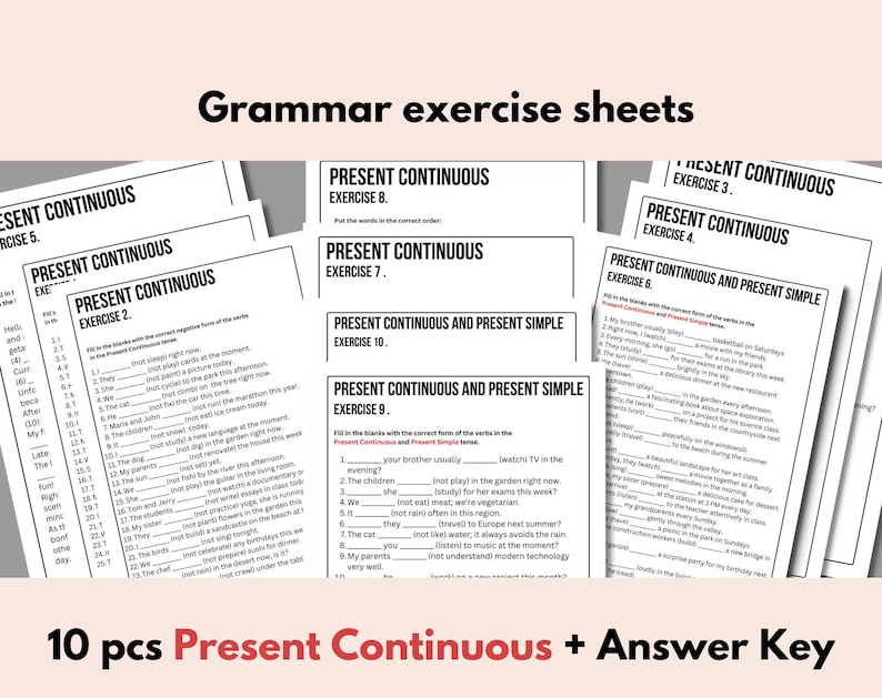 40 Pcs ESL Worksheet Bundle Present Tenses Drilling Exercises and ...