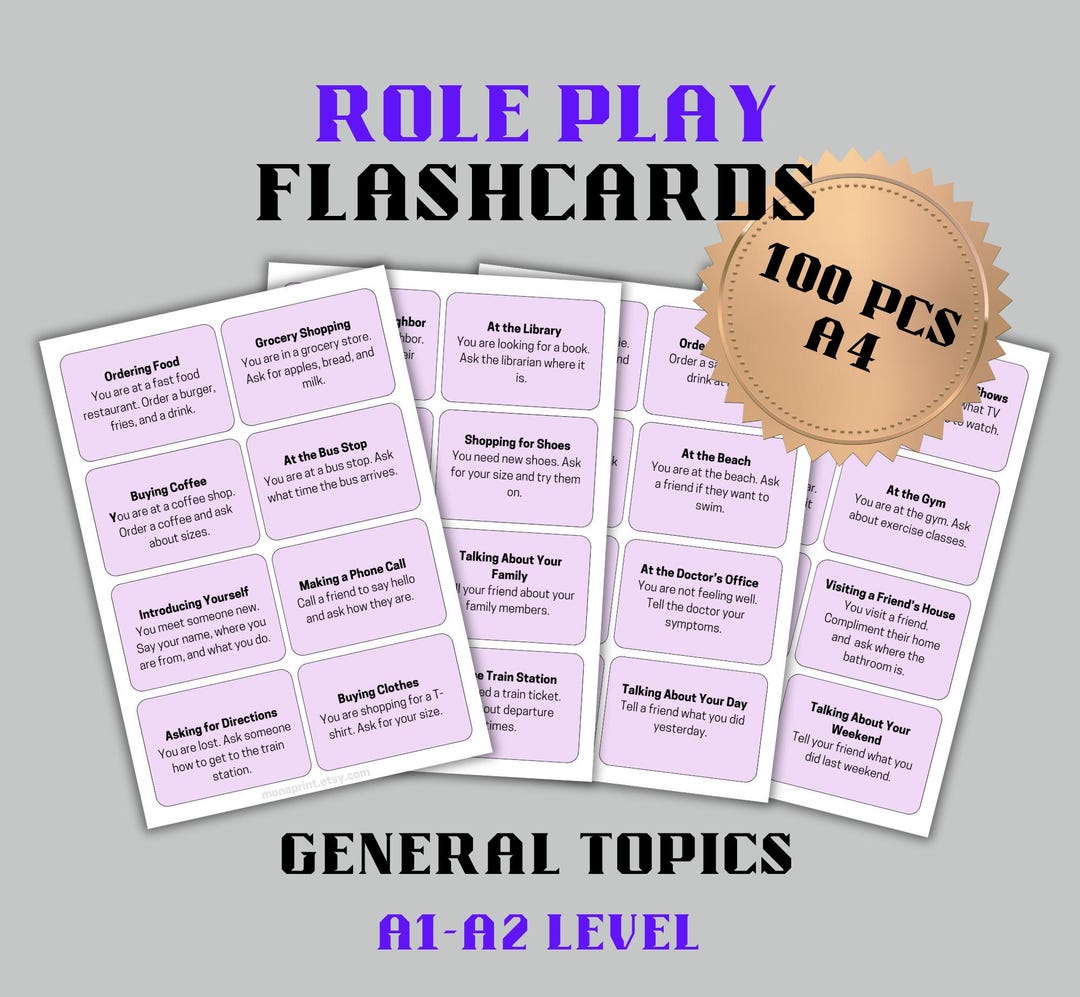 100 Role Play Flashcards for Beginner ESL Learners (A1-A2) Speaking ...