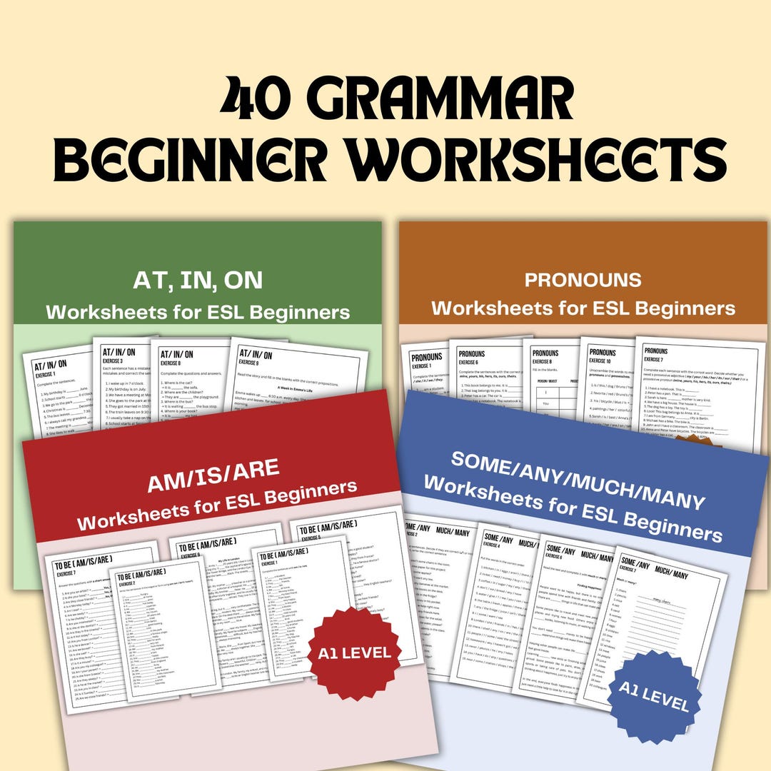English Grammar Worksheets for Beginners A1-A2 English Learners - Etsy
