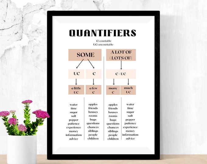 QUANTIFIERS Chart, Cheat Sheet, Poster for ESL Learners, Size A4 ...