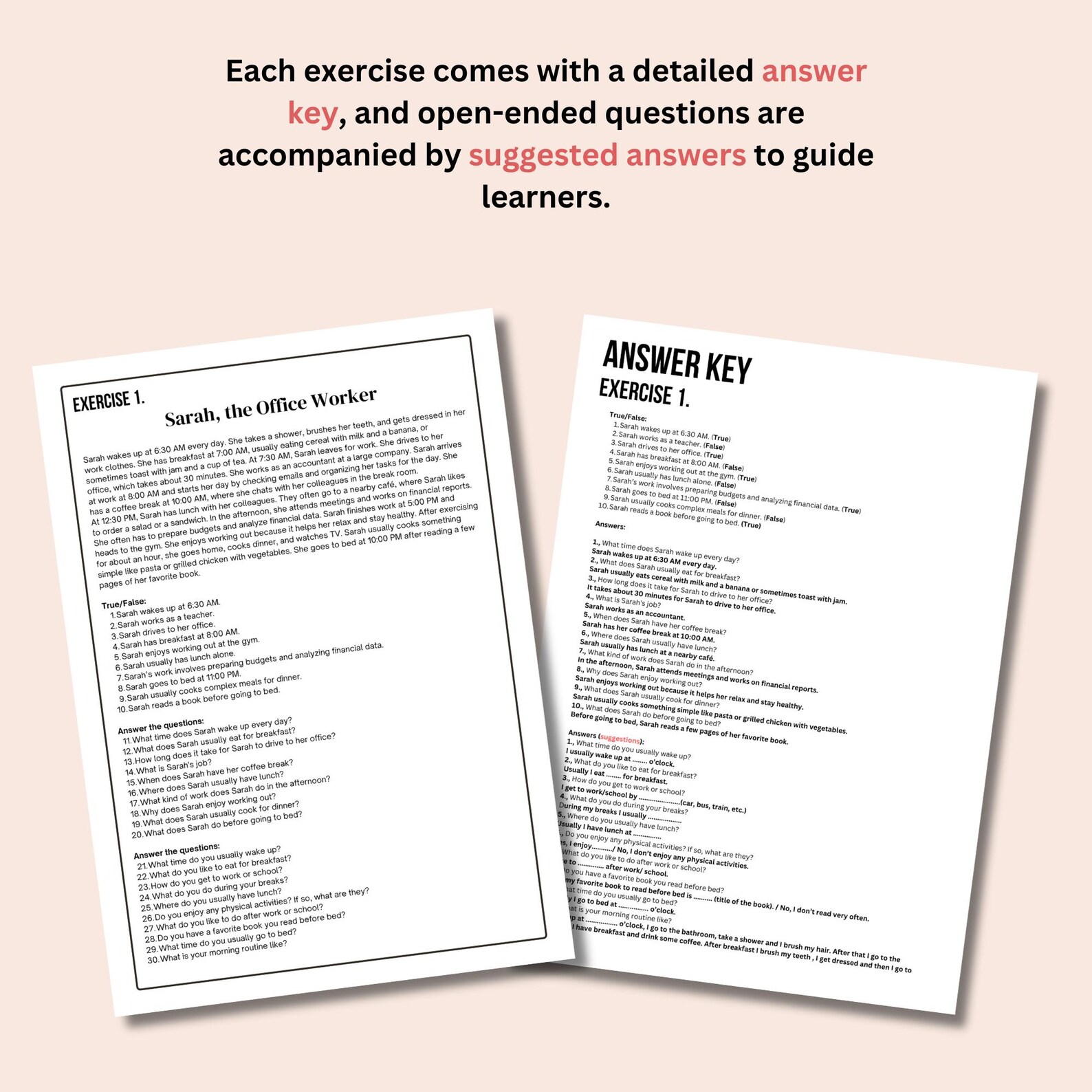 20pcs Reading Comprehension Exercises for A1-A2 Level Learners ESL ...