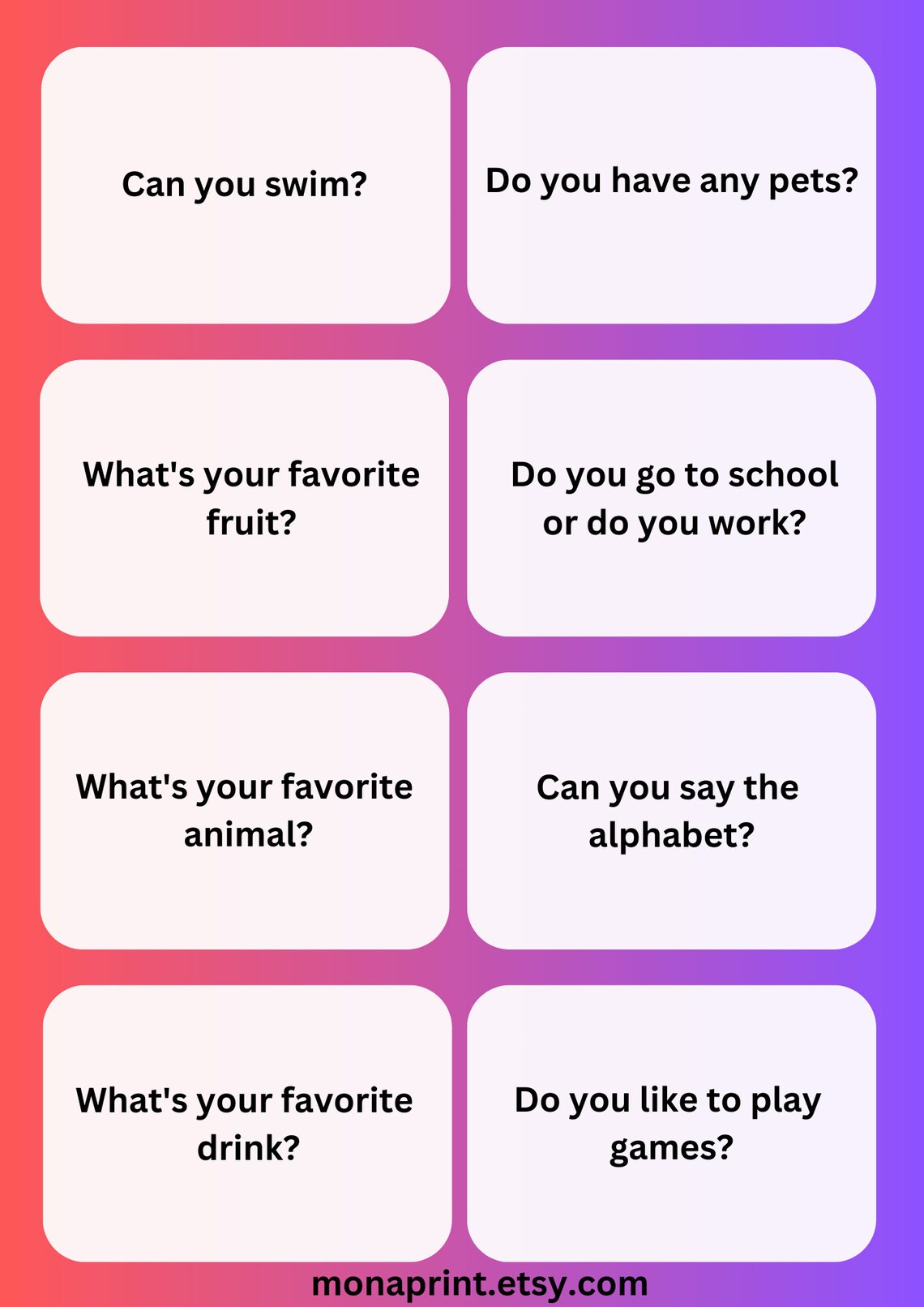 100 ESL Conversation Starter Flashcards A1-A2 Level Engage Your ...