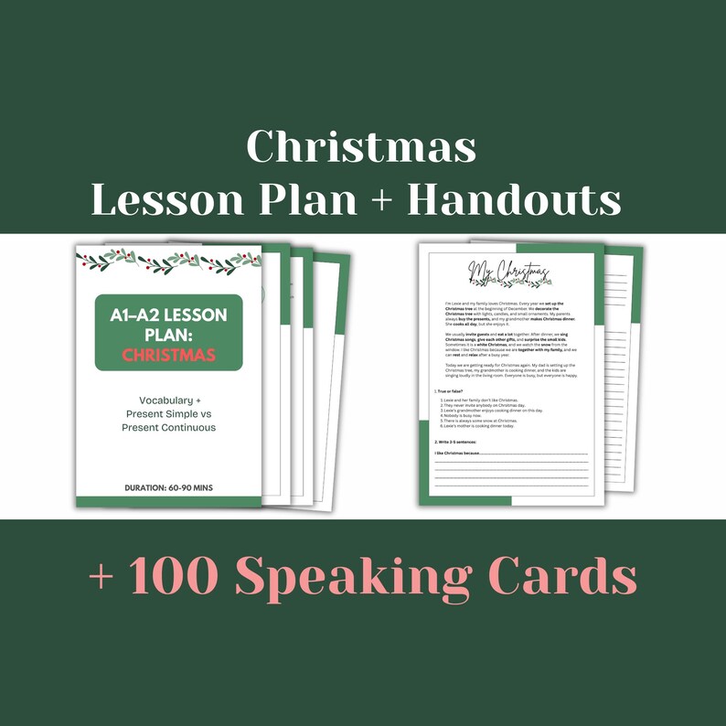 Christmas ESL BUNDLE (A1–A2) — Lesson Plan + Student Handout + 100 ...