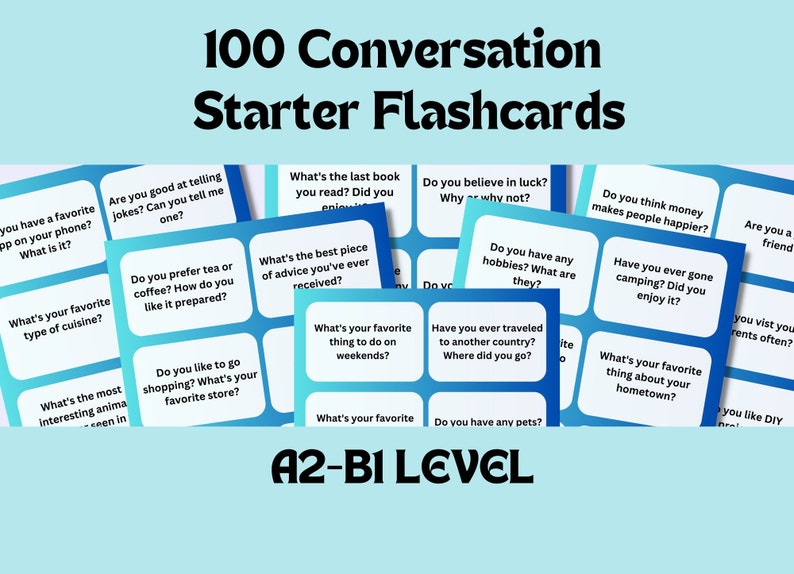 ESL Conversation Starter Flashcards: A2-B1 Level (100 Cards) - Etsy