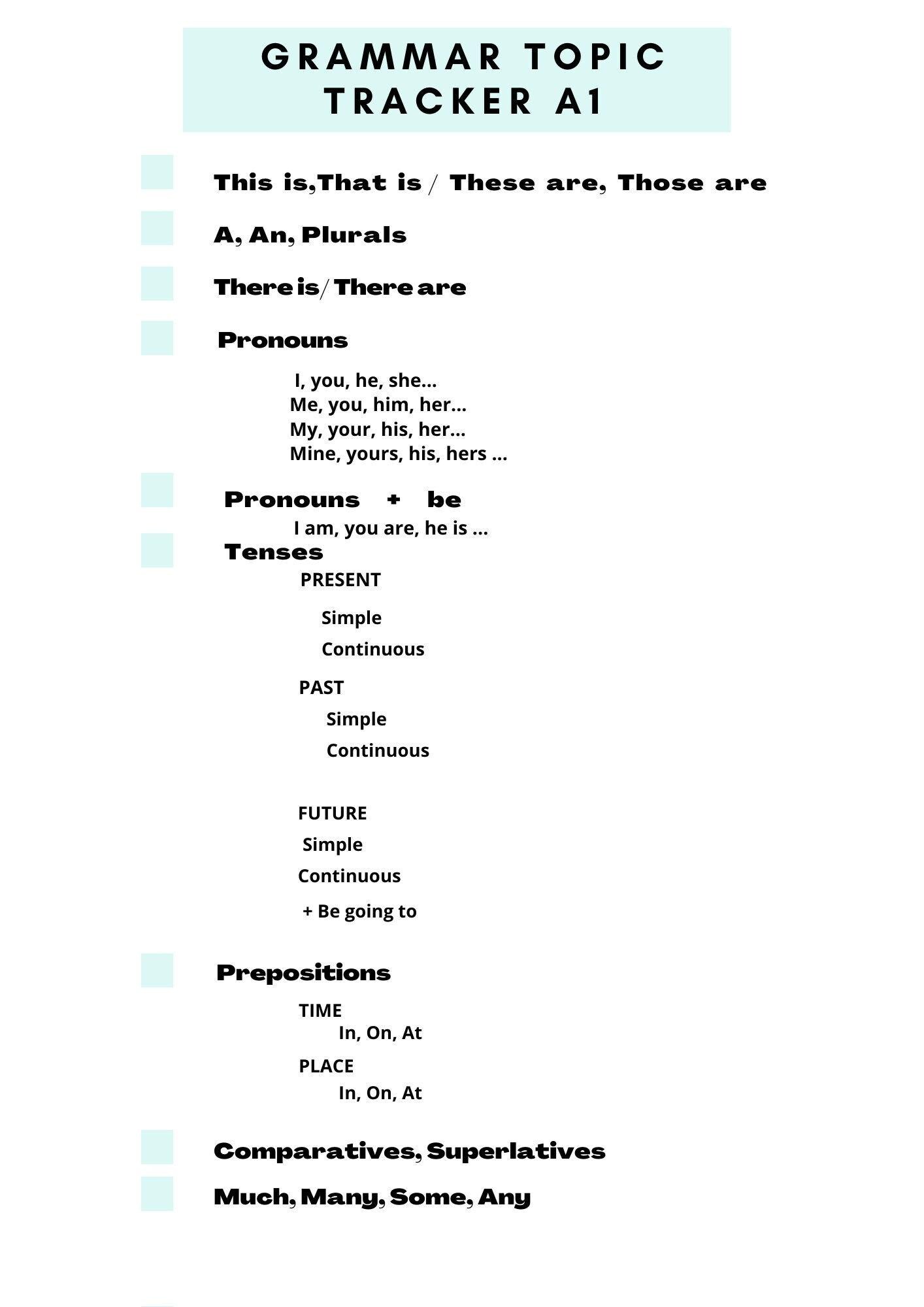 Comprehensive English Grammar Tracker Educational Sheets for English ...