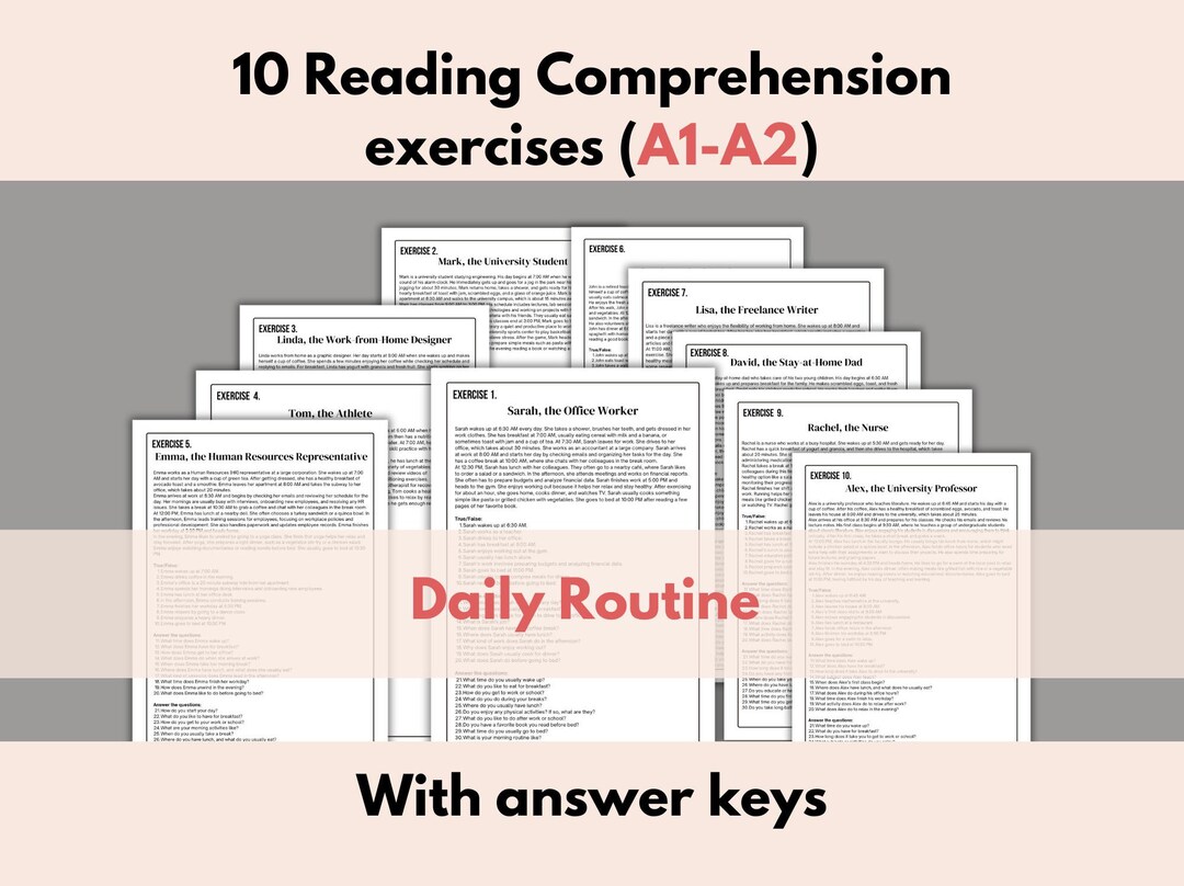 10 Pcs Reading Comprehension Worksheets Daily Routine Vocabulary ...
