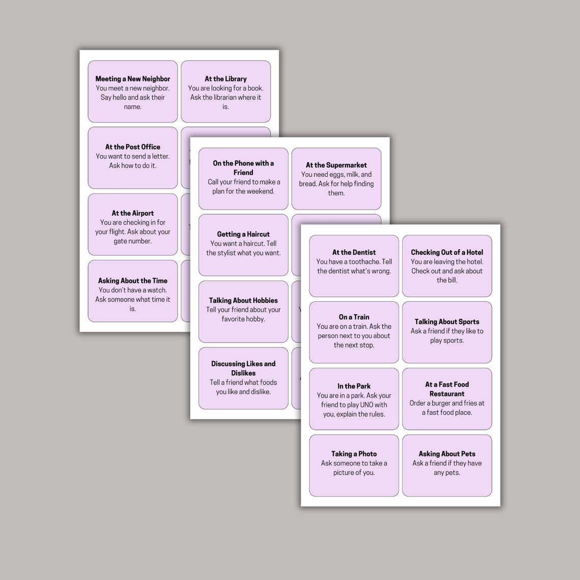 100 Role Play Flashcards for Beginner ESL Learners (A1-A2) Speaking ...