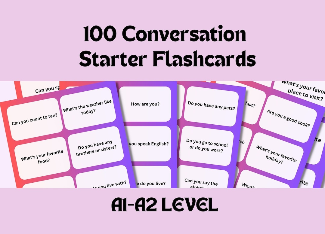 100 ESL Conversation Starter Flashcards: A1-A2 Level (printable) - Etsy