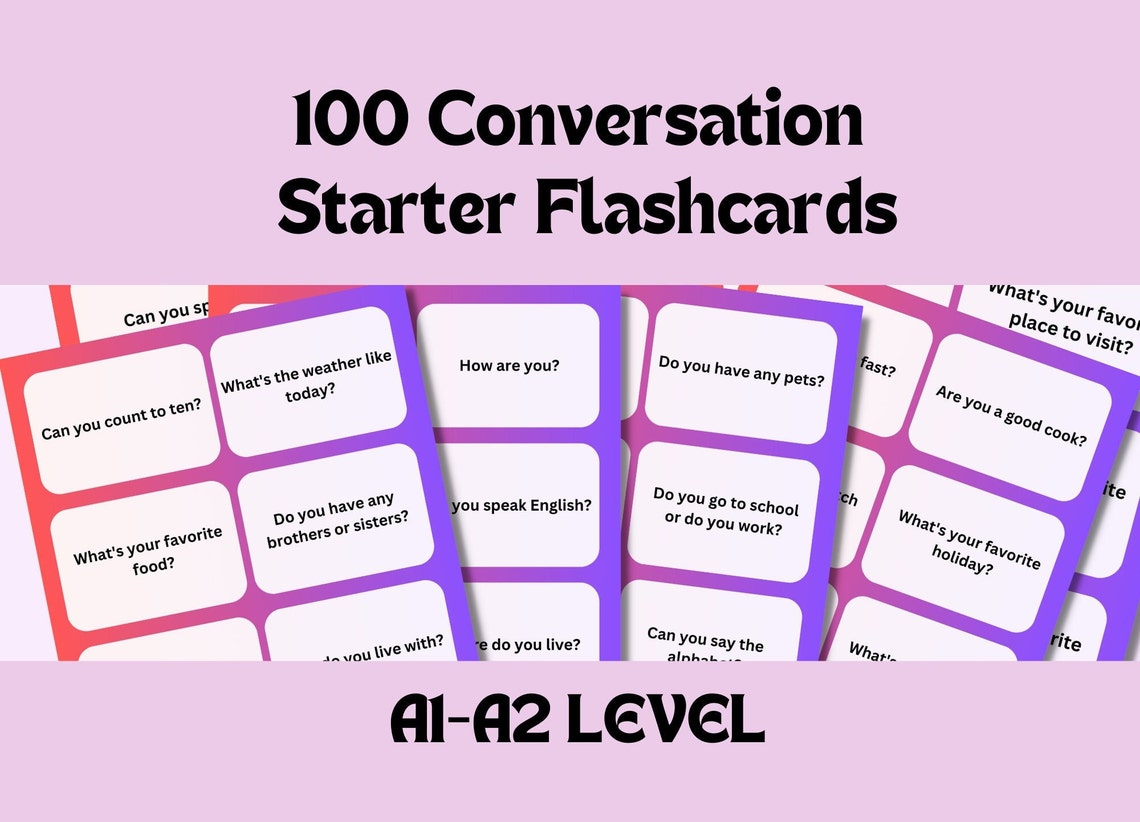 100 ESL Conversation Starter Flashcards A1-A2 Level Engage Your ...