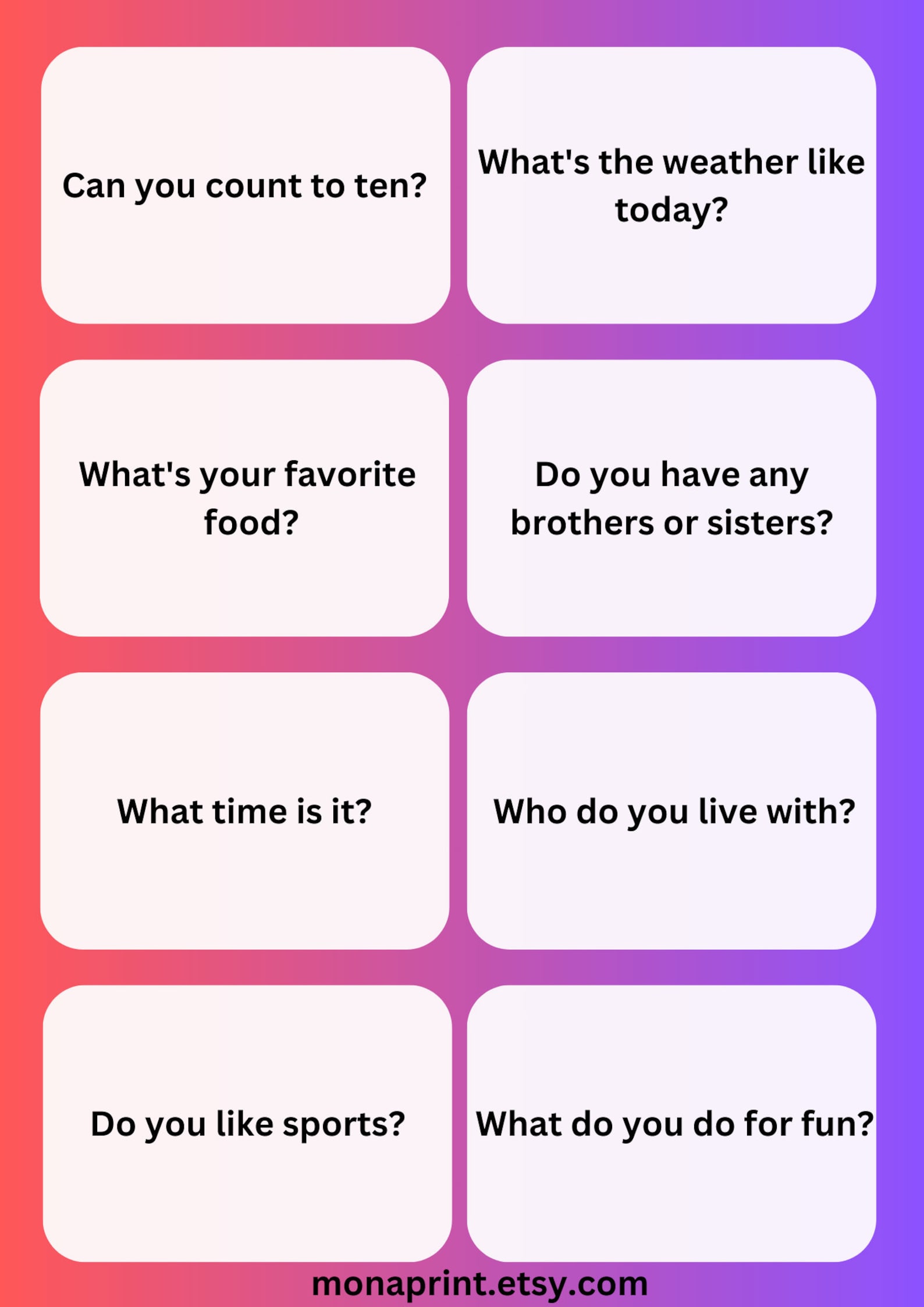 100 ESL Conversation Starter Flashcards A1-A2 Level Engage Your ...