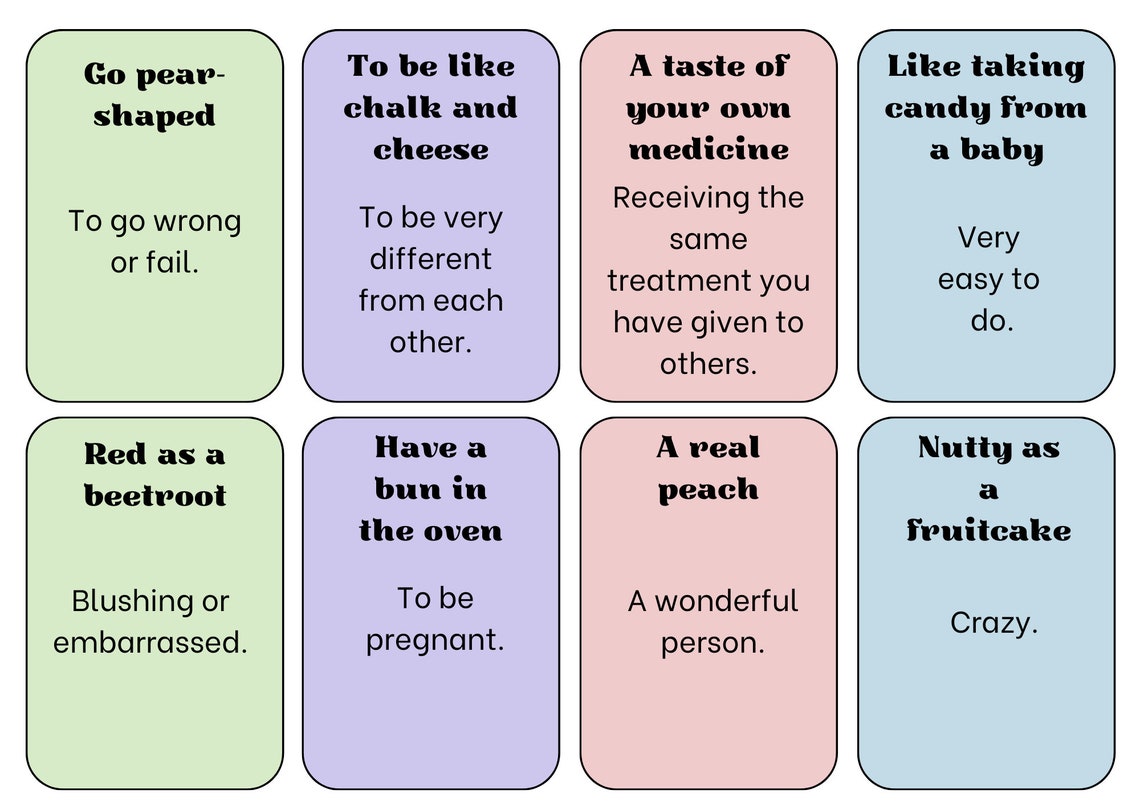 FOOD Idioms Flashcards to Study Interesting English Idioms 32 Pcs - Etsy