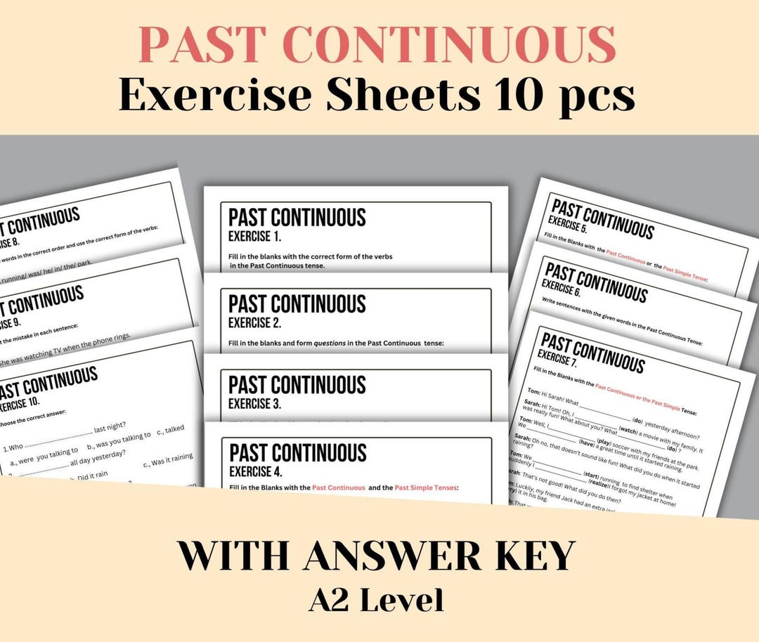 10 PCS ESL Grammar Worksheets Past Contiuous Verb Tense Fill in the ...