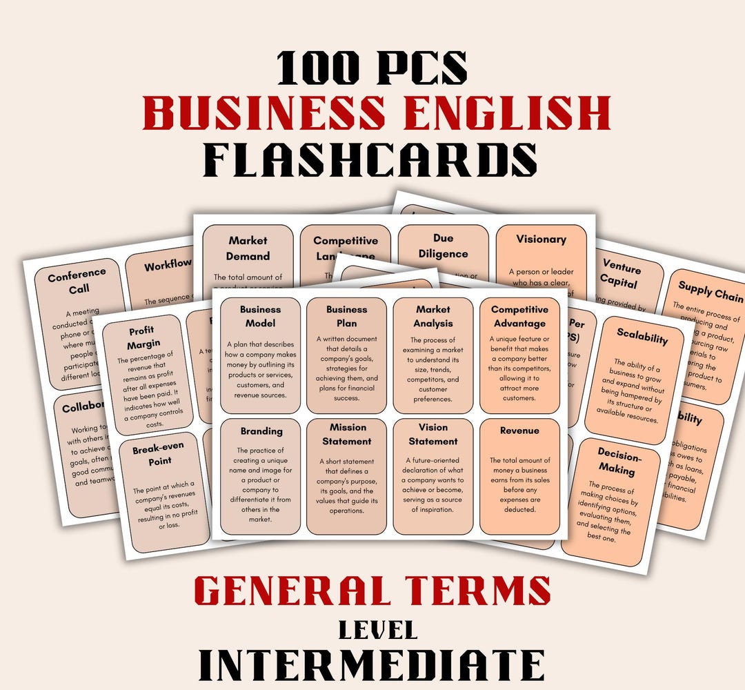 100 ESL Business English General Terms Flashcards for Intermediate ...
