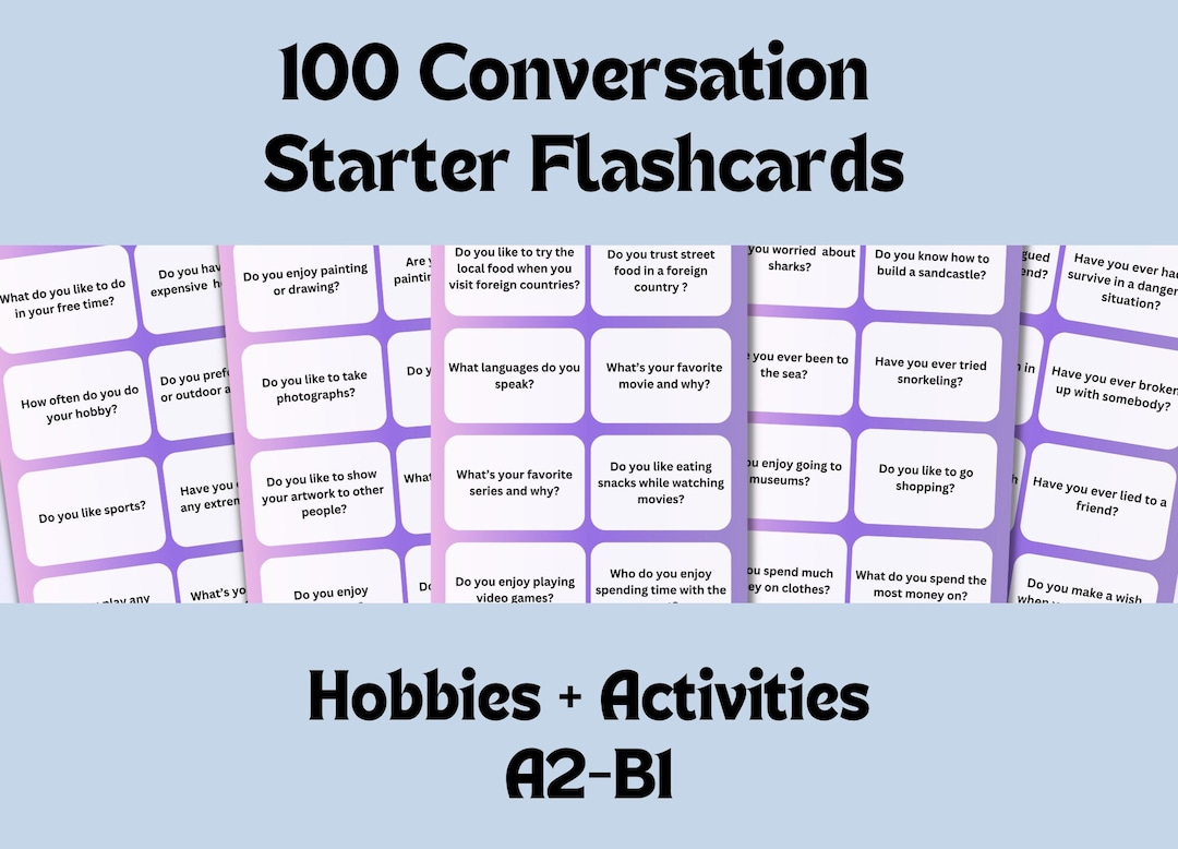 100 ESL Conversation Starter Flashcards for Beginners A2-B1 Speaking ...