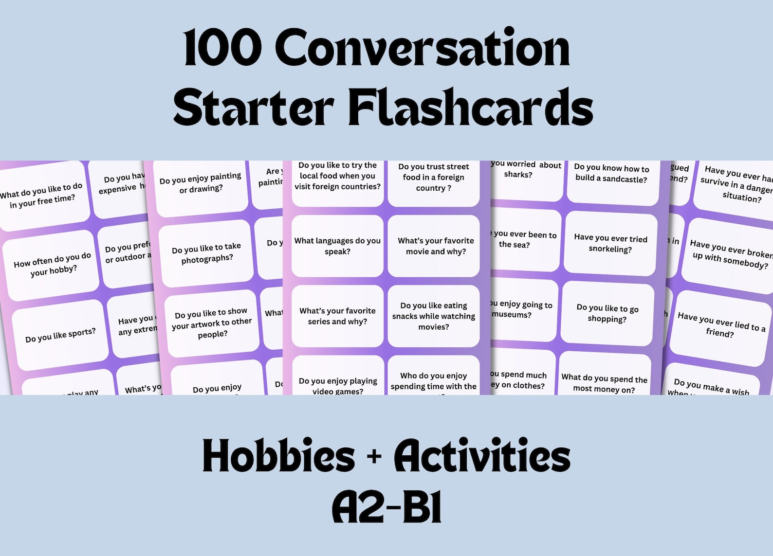 100 ESL Conversation Starter Flashcards for Beginners A2-B1 Speaking ...