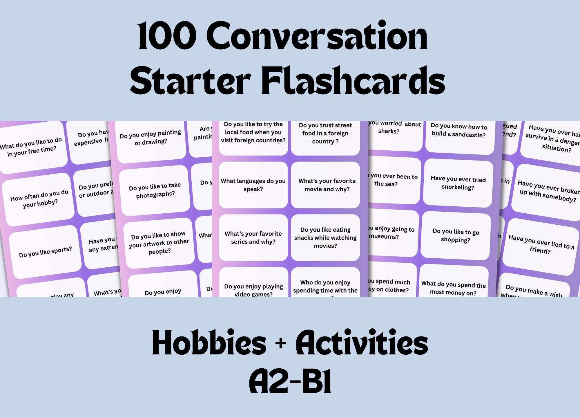 100 ESL Conversation Starter Flashcards for Beginners A2-B1 Speaking ...