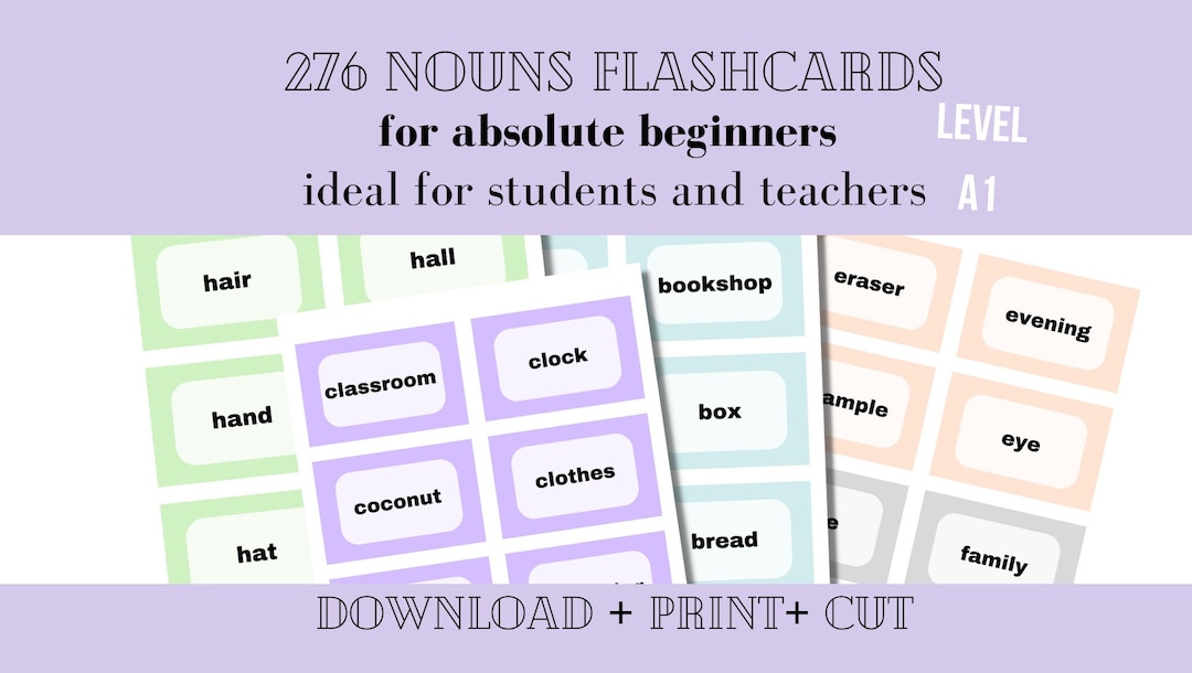 Printable English NOUNS Flashcards for ESL Beginners English Classroom ...