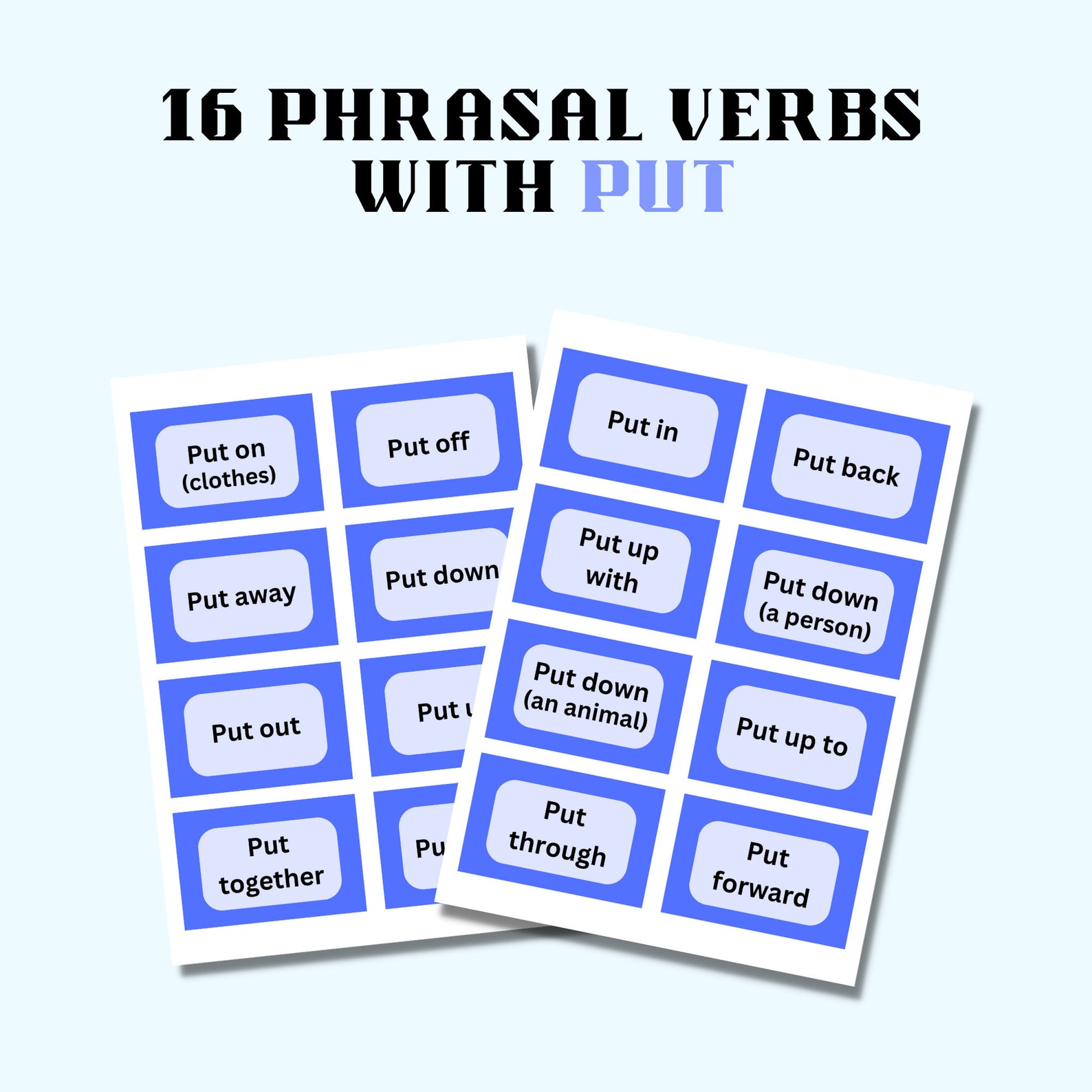 PHRASAL VERBS Flashcards Take, Get and Put, 64 Pcs With Definition - Etsy