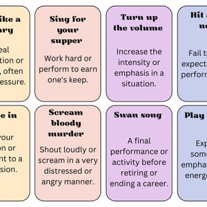 56 Pcs MUSIC Idioms Flashcards for Advanced ESL Learners for All Ages ...