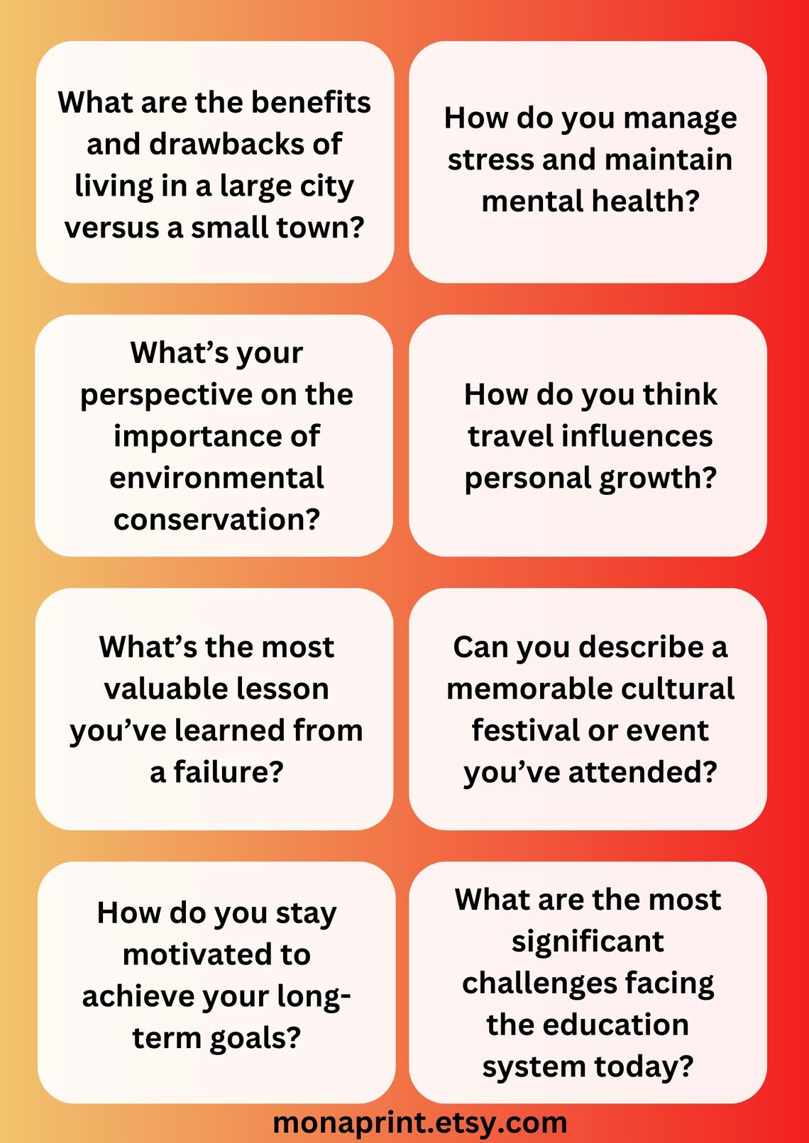 100 ESL Conversation Starter Flashcards for B2 Level Students Upper ...