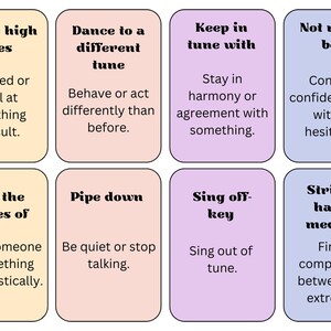 56 Pcs MUSIC Idioms Flashcards for Advanced ESL Learners for All Ages ...