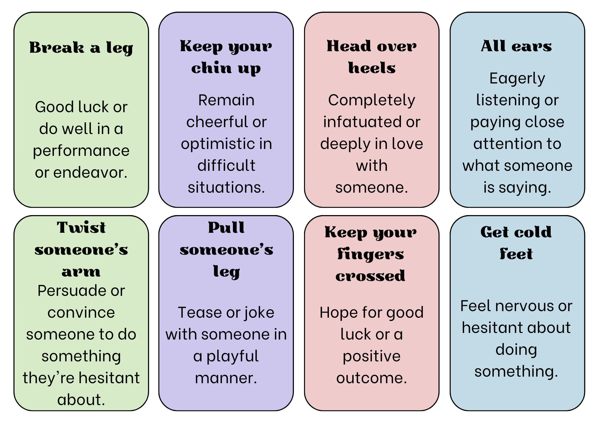 BODY Idioms Flashcards for B1-B2 Level ESL Learners, Downloadable PDF ...