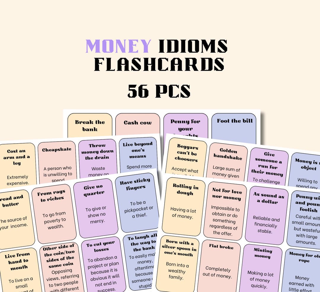 56 Pcs MONEY Idioms for ESL Learners B1-B2 Level English Vocabulary ...